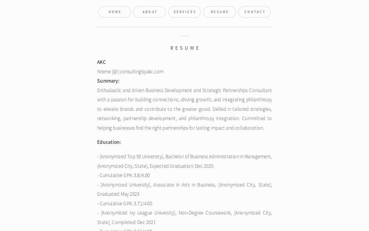 AKC | Resume | Business Development and Strategic Partnerships Consultant